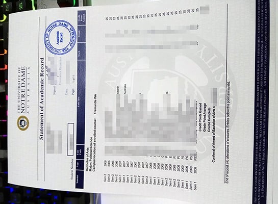 Make a University of Notre Dame Australia transcript.